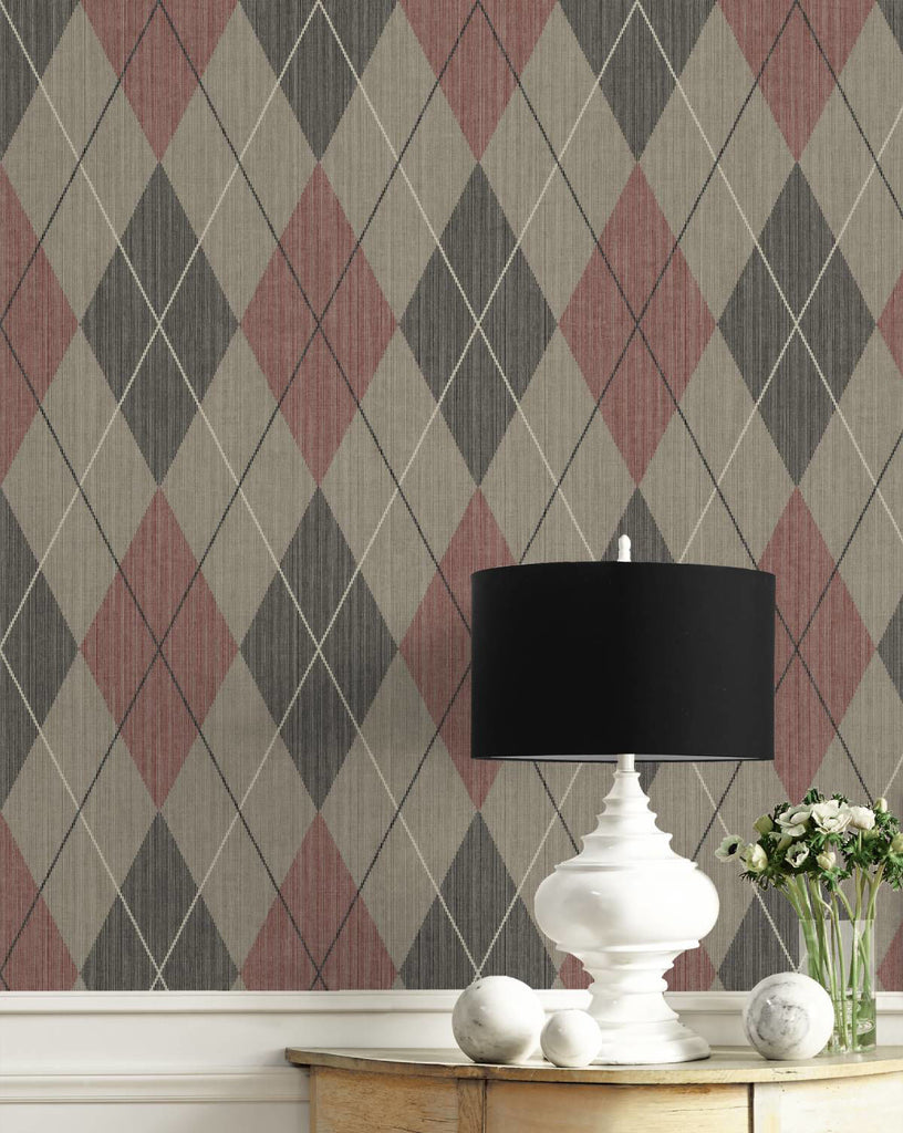 YM30601 String on Argyle Red Blue Wallpaper – wallcoveringsmart