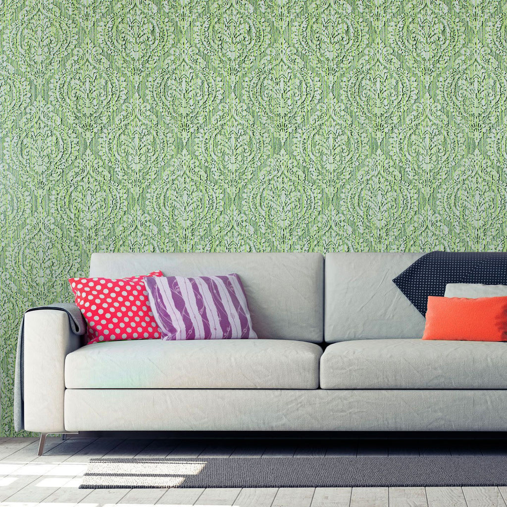 5527-04 Wallpaper green Textured rustic diamond ogree vintage damask ...