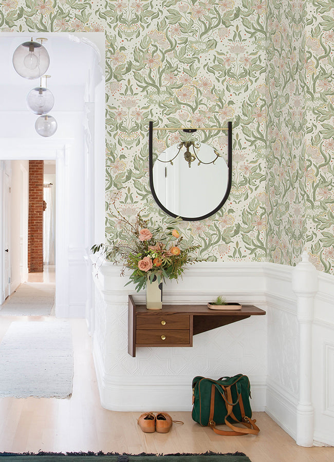 4143-22017 Lisa Olive Floral Damask Wallpaper – wallcoveringsmart