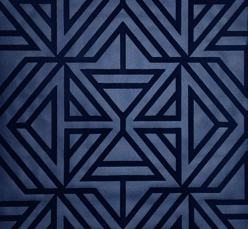 2902-87333 Helios Navy dark blue flocking Geometric velvet flocked lin ...