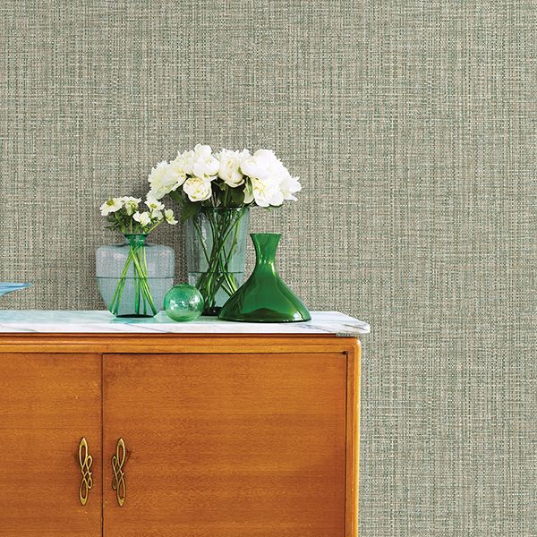 2908-24946 Rattan Green Woven Wallpaper – wallcoveringsmart