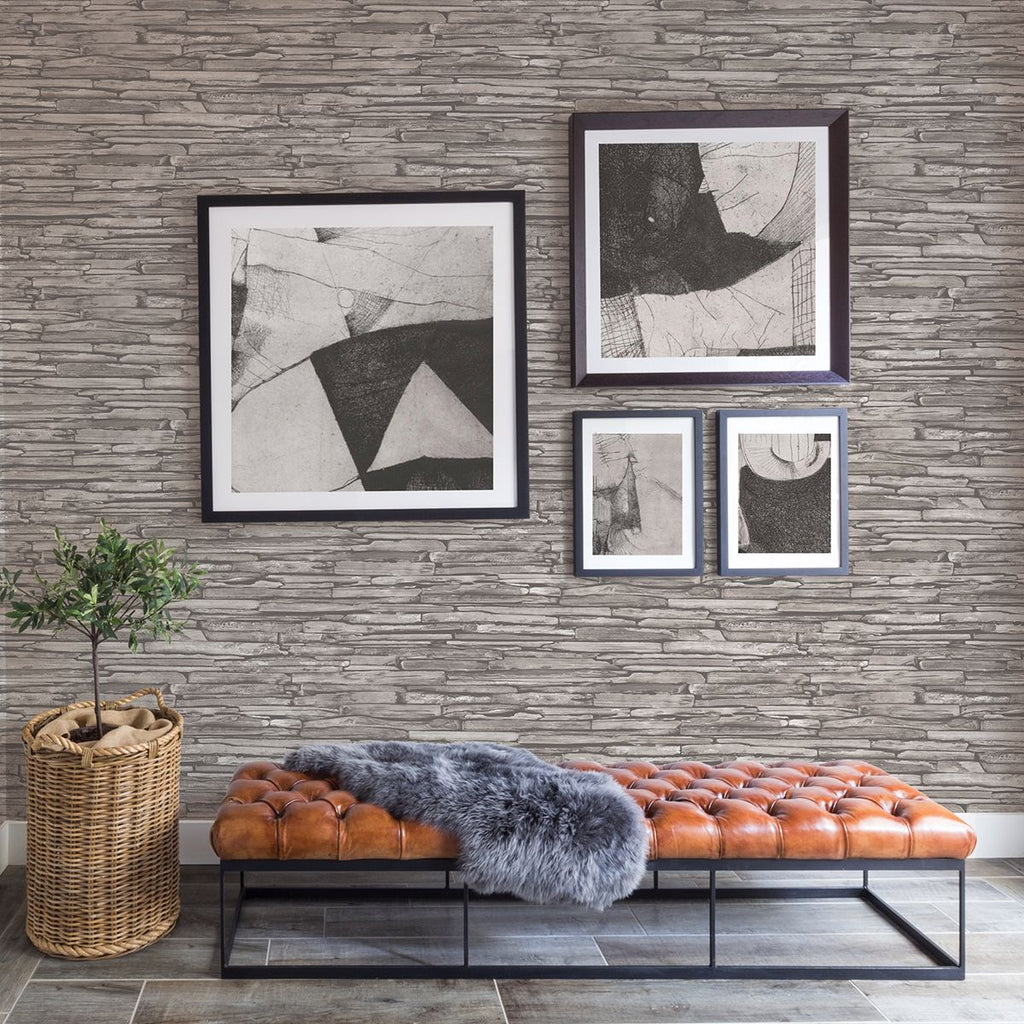 2922-25370 McGuire Taupe Stacked Slate Wallpaper – wallcoveringsmart
