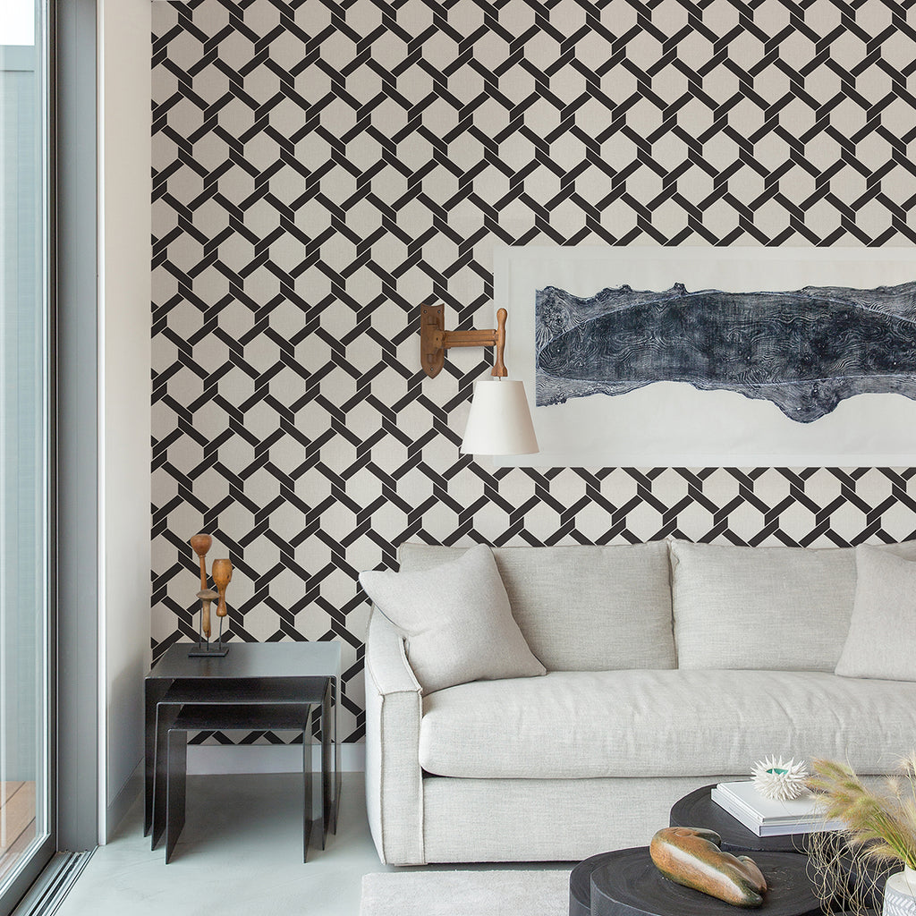 2971-86310 Payton Black Hexagon Trellis Wallpaper – wallcoveringsmart