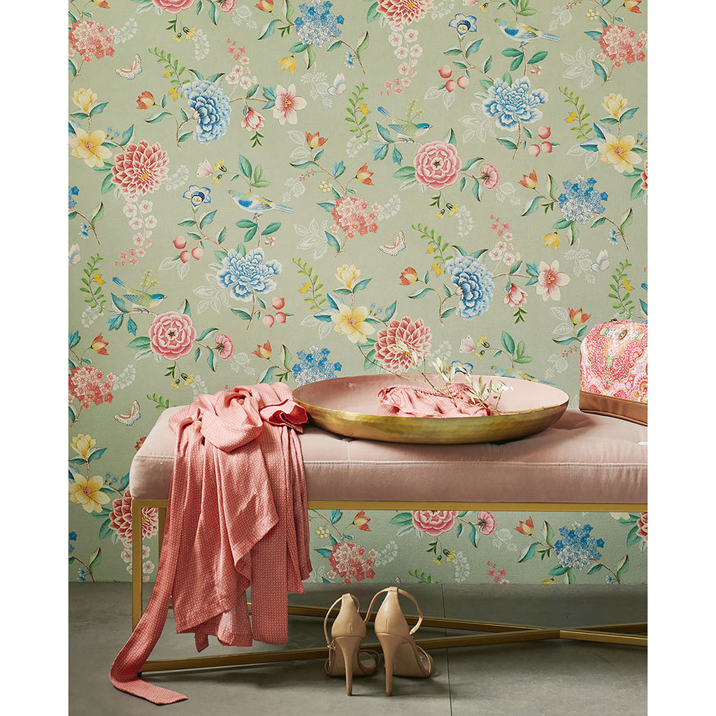 300103 Good Evening Moss Floral Garden Wallpaper – wallcoveringsmart