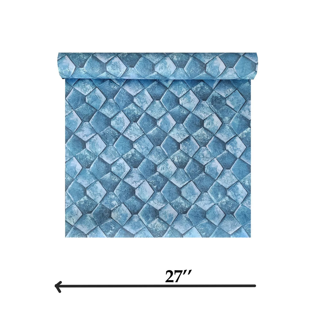 34910 Embossed blue faux dragon scales plaster tile textured modern wa ...