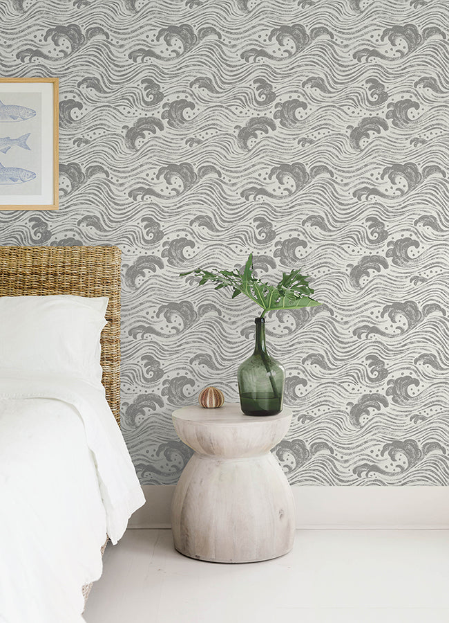 4172-27510 Swell Charcoal Ocean Wave Wallpaper – wallcoveringsmart