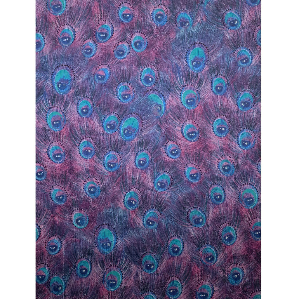 58506 Peacock feather mural blue teal turquoise purple faux fabric tex ...