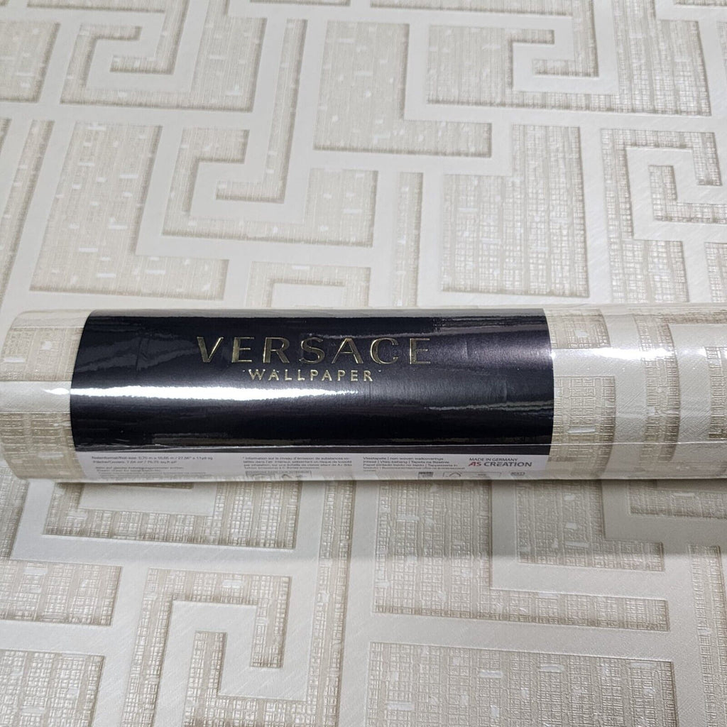 96236-4 Versace Beige Tan cream small Greek Key lines textured Wallpap ...