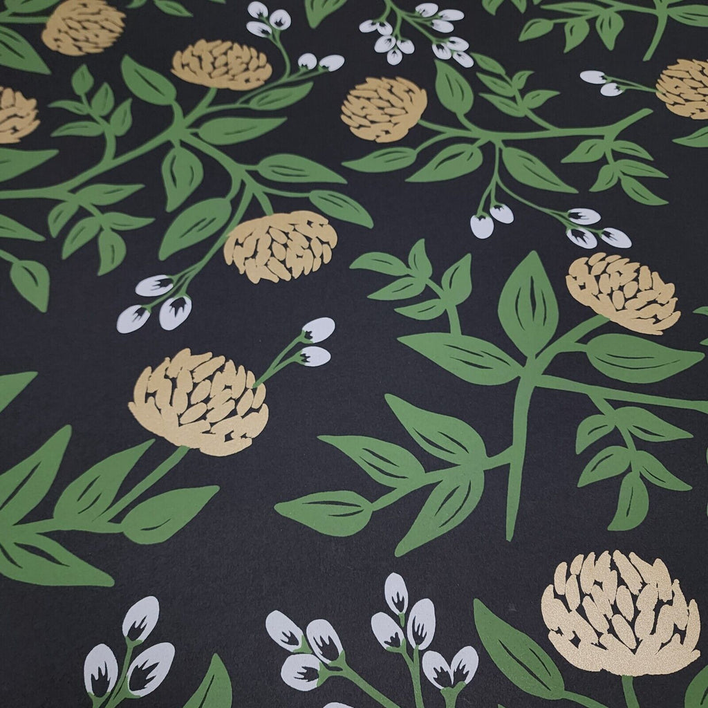 RI5151 Black green gold metallic floral peonies rifle design flowers w ...