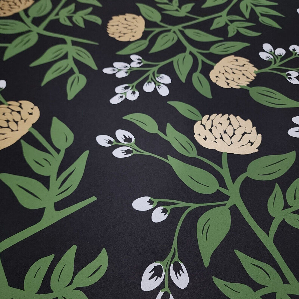 RI5151 Black green gold metallic floral peonies rifle design flowers w ...