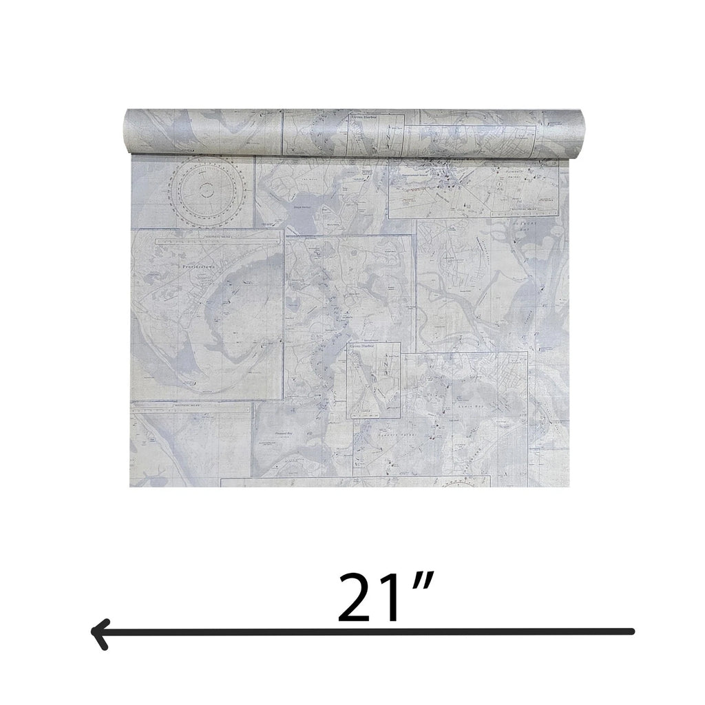 CC51802 Beige blue Cream nautical Coastal vintage Marine map collage d ...