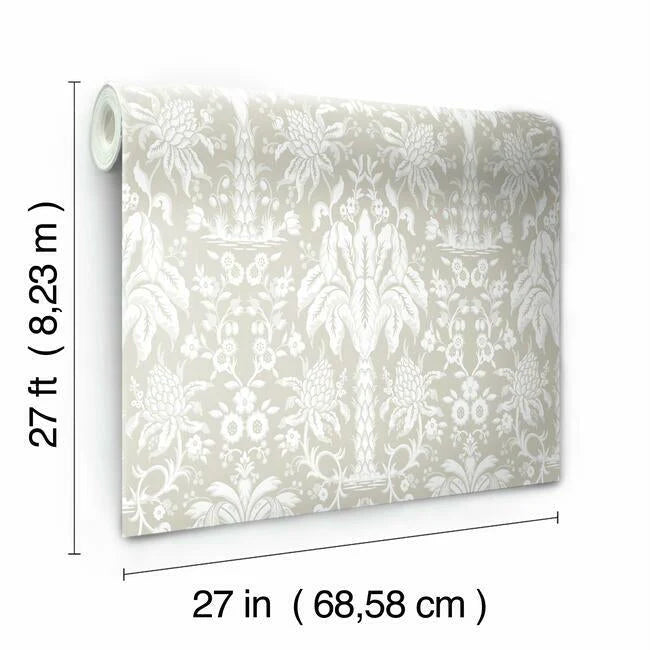 DM5013 Palmetto Palm Damask Beige Wallpaper – wallcoveringsmart