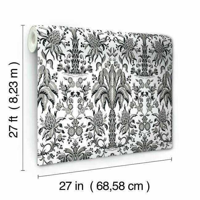 DM5014 Palmetto Palm Damask Black Wallpaper – wallcoveringsmart