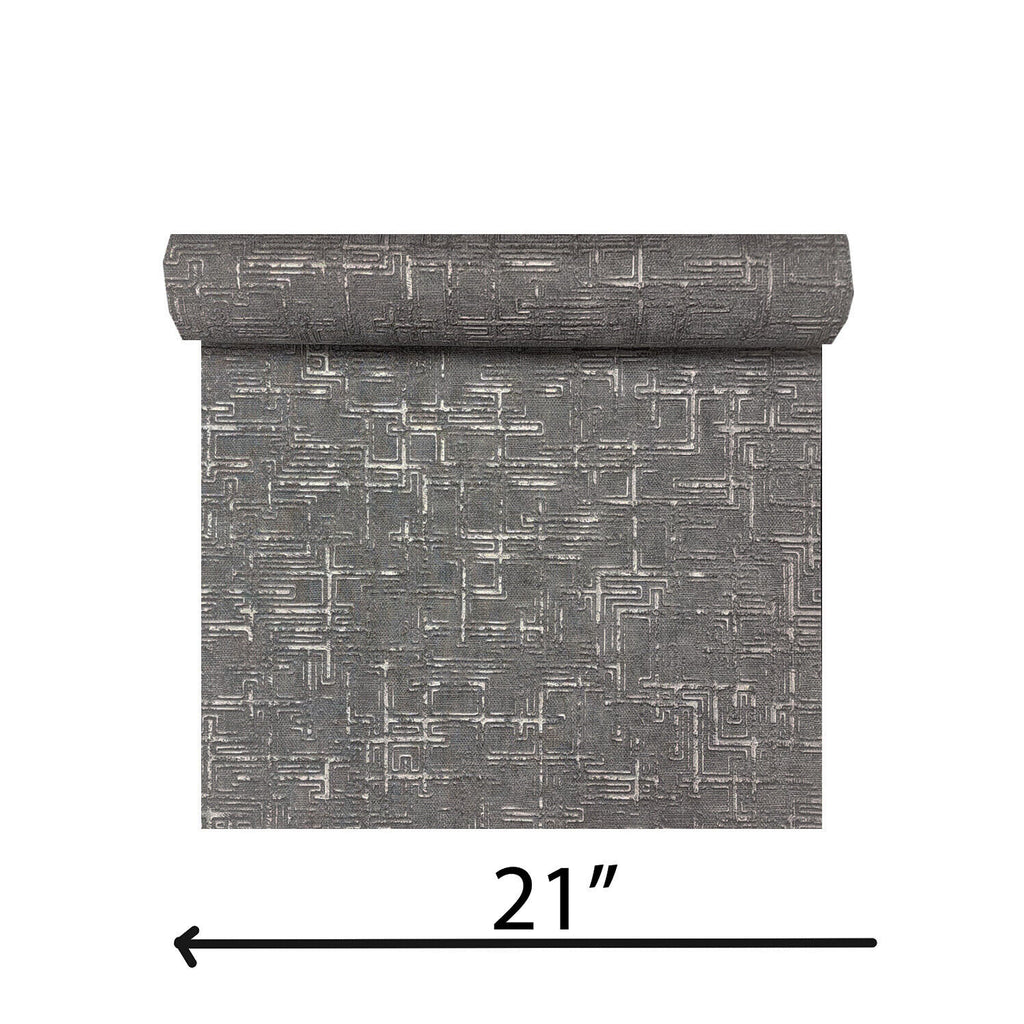 C88103 Dark gray metallic distressed labyrinth lines faux fabric textu ...