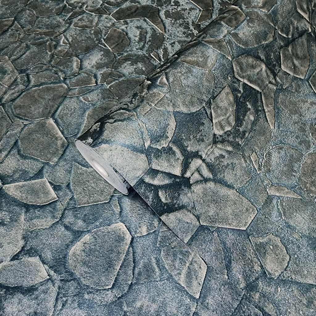 Z54507 Distressed blue brass metallic faux rocks stone plaster Texture ...
