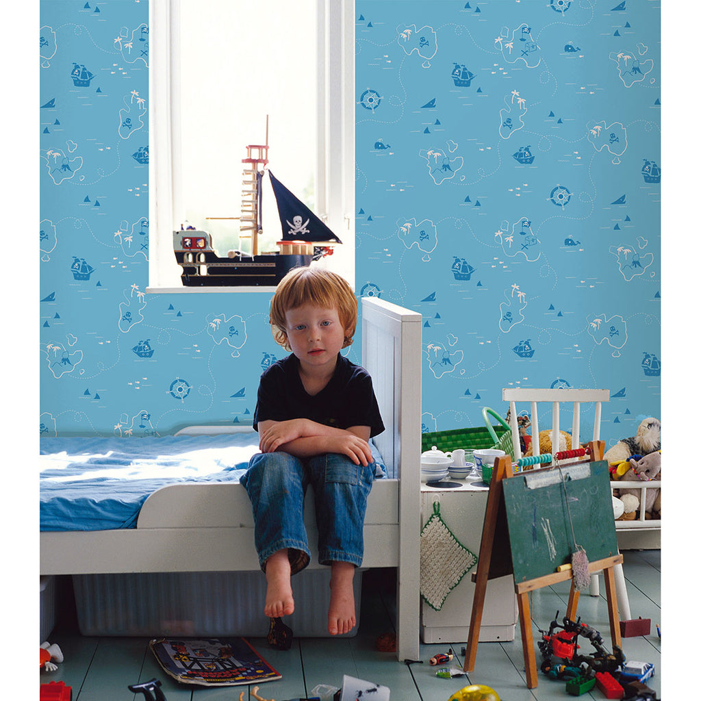 FD40278 Charlie Blue Treasure Map Wallpaper – wallcoveringsmart