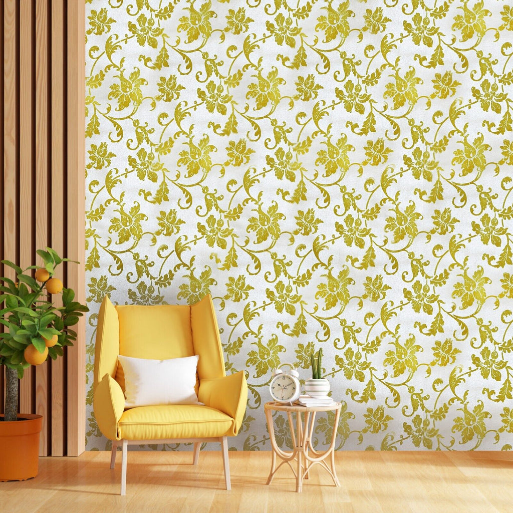 9260 Flocking champagne cream yellow floral damask velvet flocked Wall – wallcoveringsmart