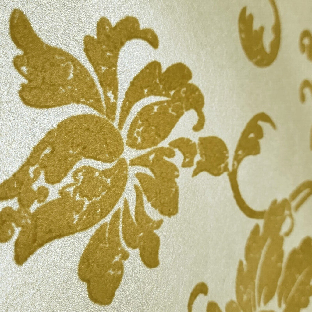 9260 Flocking champagne cream yellow floral damask velvet flocked Wall ...