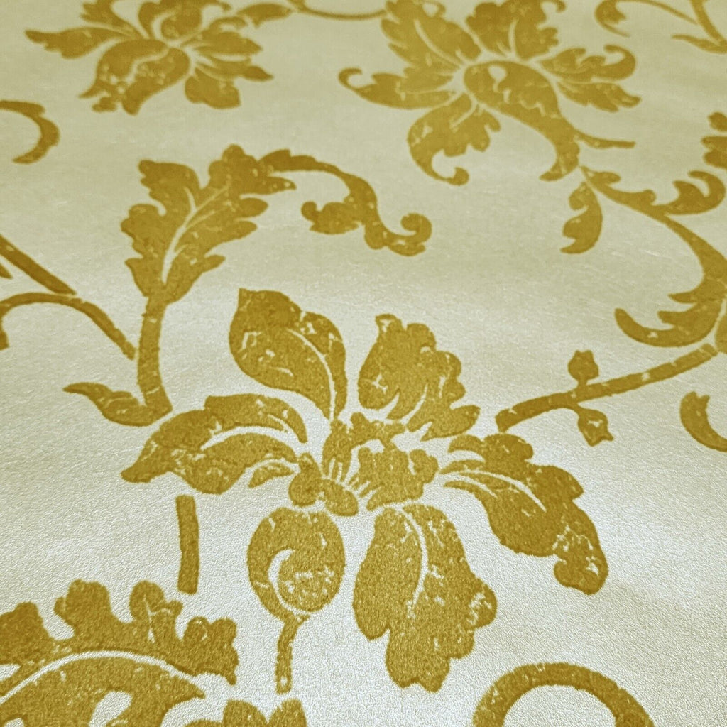 9260 Flocking champagne cream yellow floral damask velvet flocked Wall ...