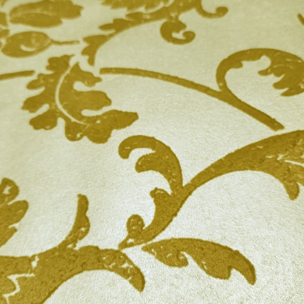 9260 Flocking champagne cream yellow floral damask velvet flocked Wall ...