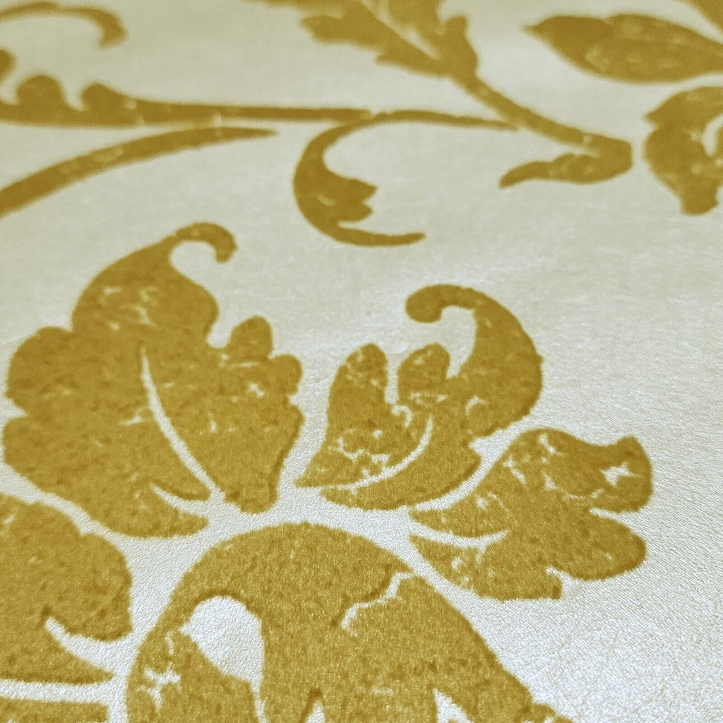 9260 Flocking champagne cream yellow floral damask velvet flocked Wall ...