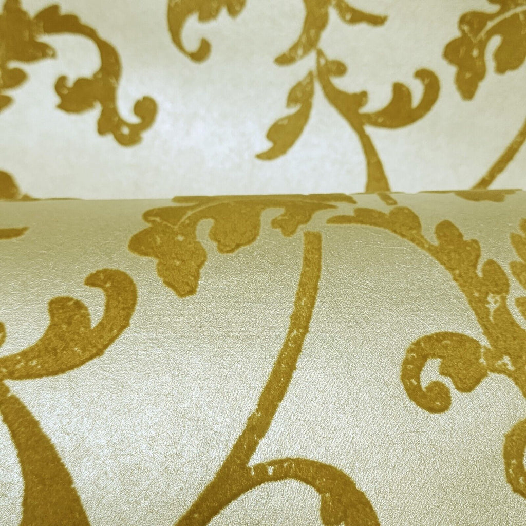 9260 Flocking champagne cream yellow floral damask velvet flocked Wall ...