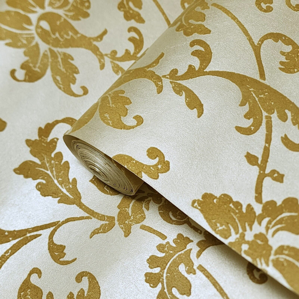 9260 Flocking champagne cream yellow floral damask velvet flocked Wall – wallcoveringsmart