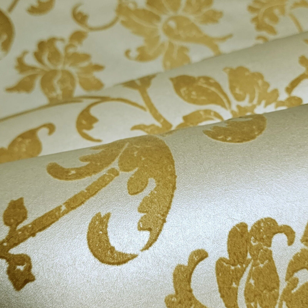 9260 Flocking champagne cream yellow floral damask velvet flocked Wall ...