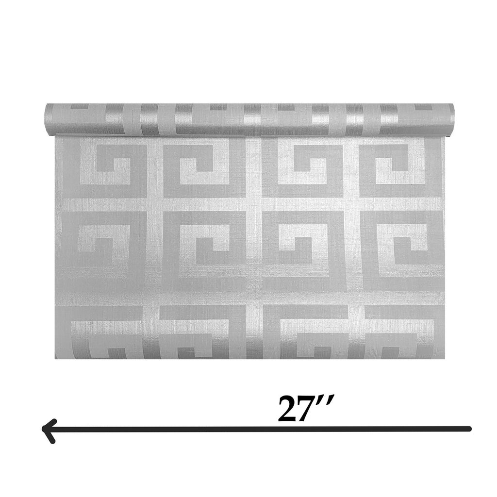 CR33400 Geometric gray silver metallic matte greek key textured geo wa ...