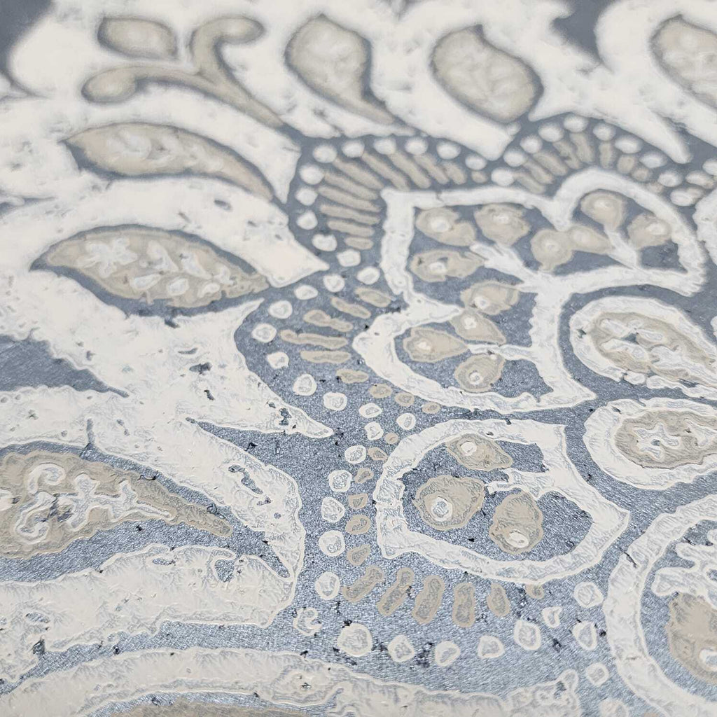 LC7100 Gray Graphite blue metallic off white damask Victorian natural ...