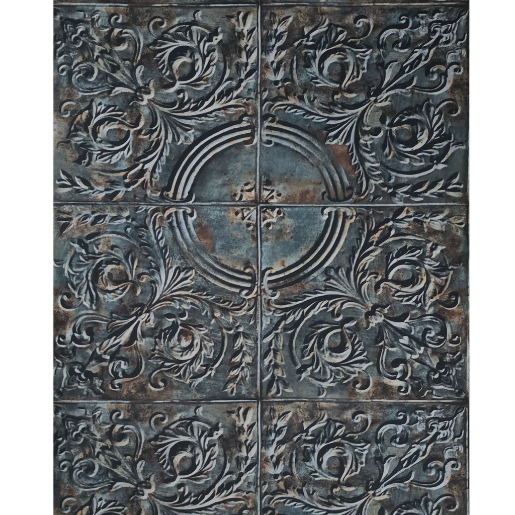 IR70604 3D antique tile scrollwork pattern design wallpaper distressed ...