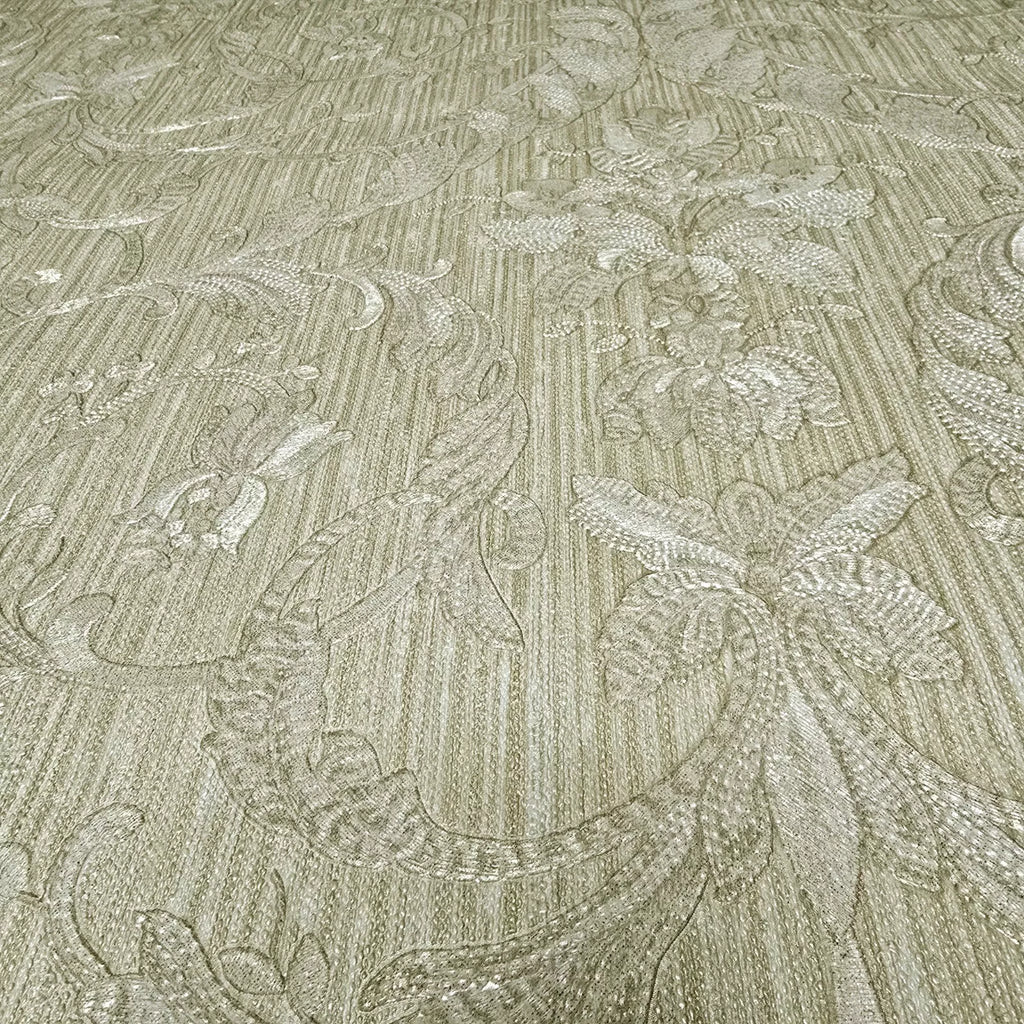 M13039 Wheat pancho golden tan beige Victorian damask faux fabric text ...