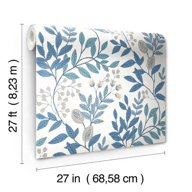 MN1842 Eden Retreat Blue White Glint Wallpaper – wallcoveringsmart