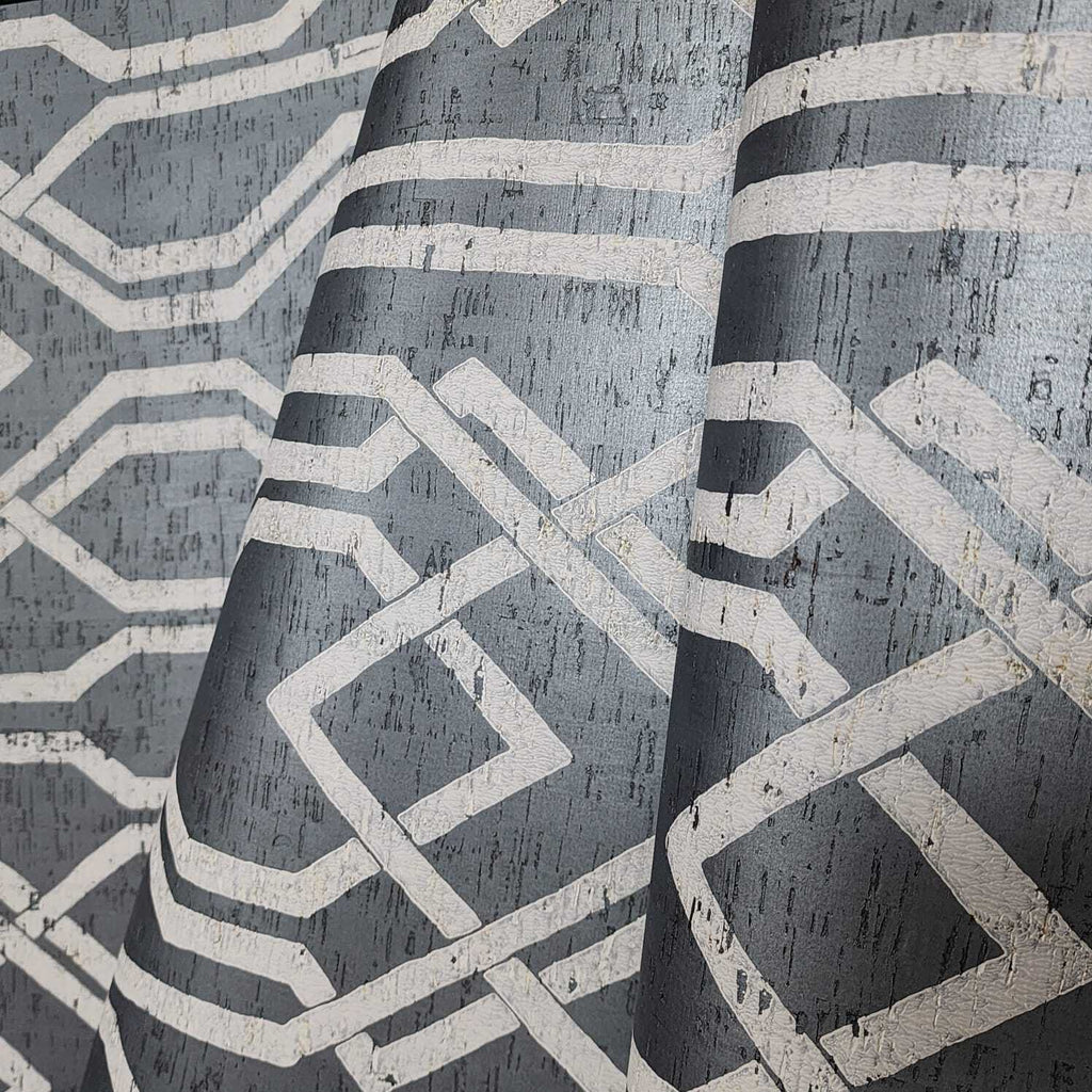 12405, LC7132 Modern Gray Graphite blue metallic white trellis lines n ...