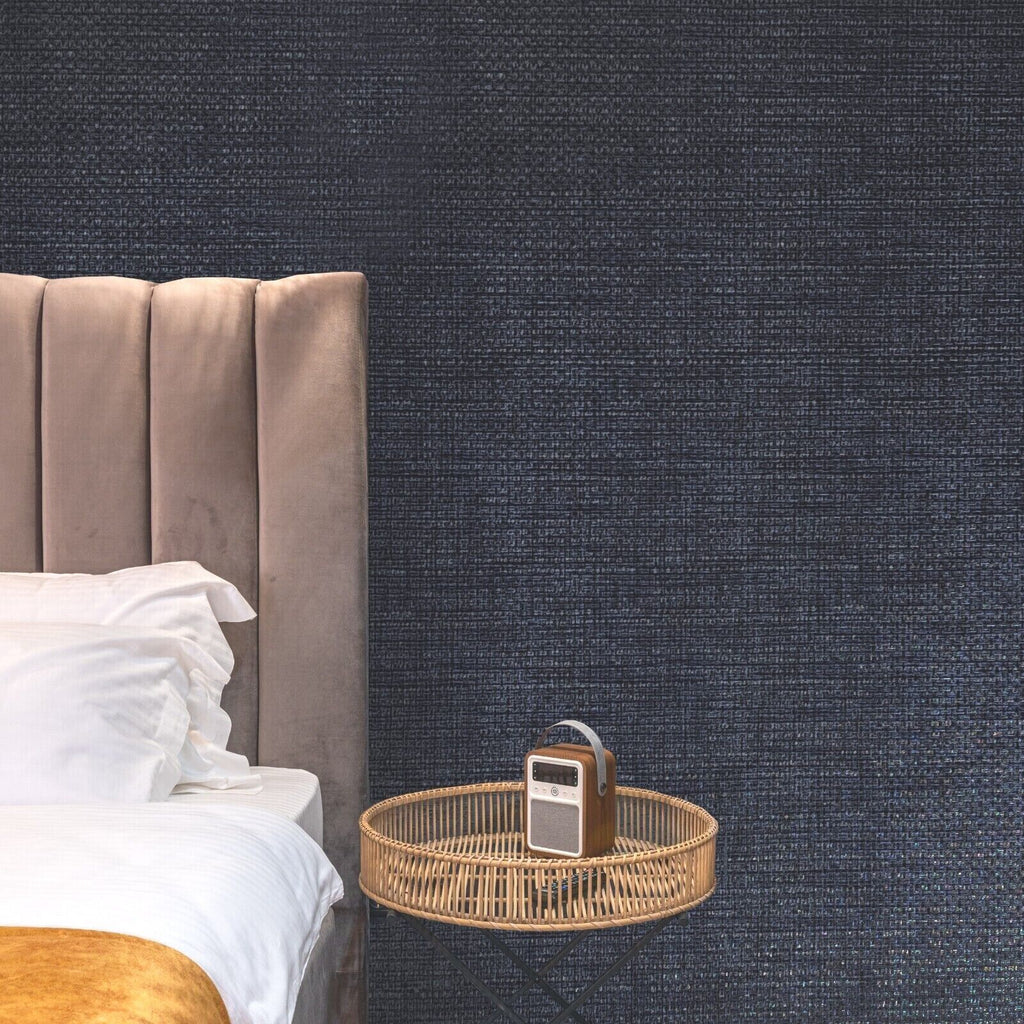 221251 Plain dark blue silver faux paper weave grasscloth woven textur ...