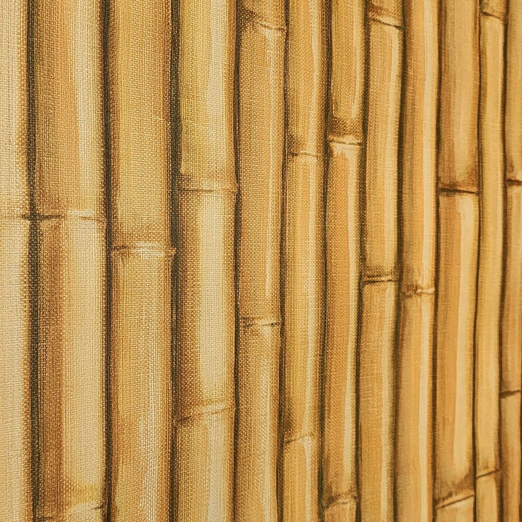 LH2006 Mustard yellow brown bamboo pattern wallpaper roll modern tropi ...
