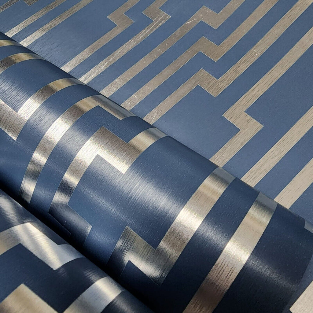 OL2789 Navy blue silver metallic velocity lines Contemporary Wallpaper ...