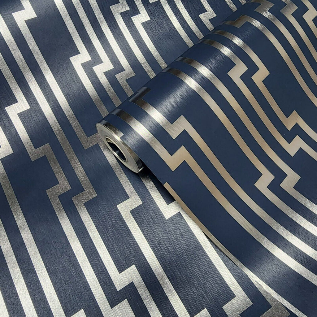 OL2789 Navy blue silver metallic velocity lines Contemporary Wallpaper ...