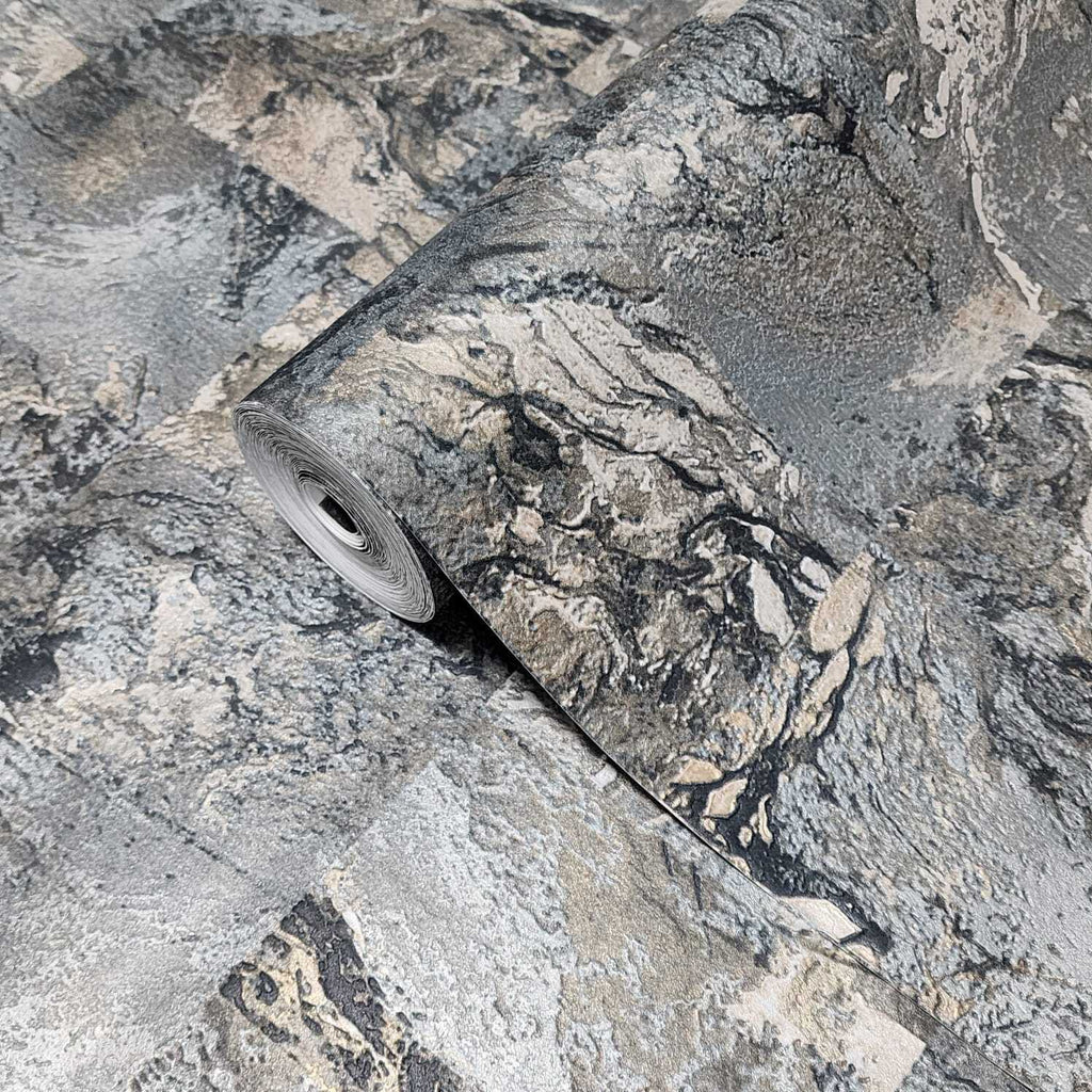 M23027 Rustic Gray beige cream gold metallic faux stone plaster tile t ...