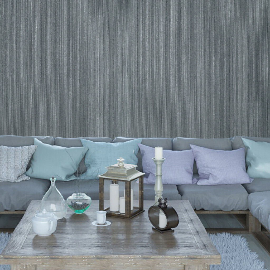 Z78017 Silver Gray Blue metallic textured faux fabric vertical lines m ...