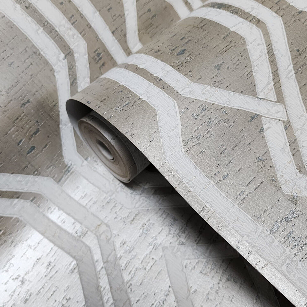 LC7130, 12403 Taupe tan metallic matte white trellis lines natural rea ...