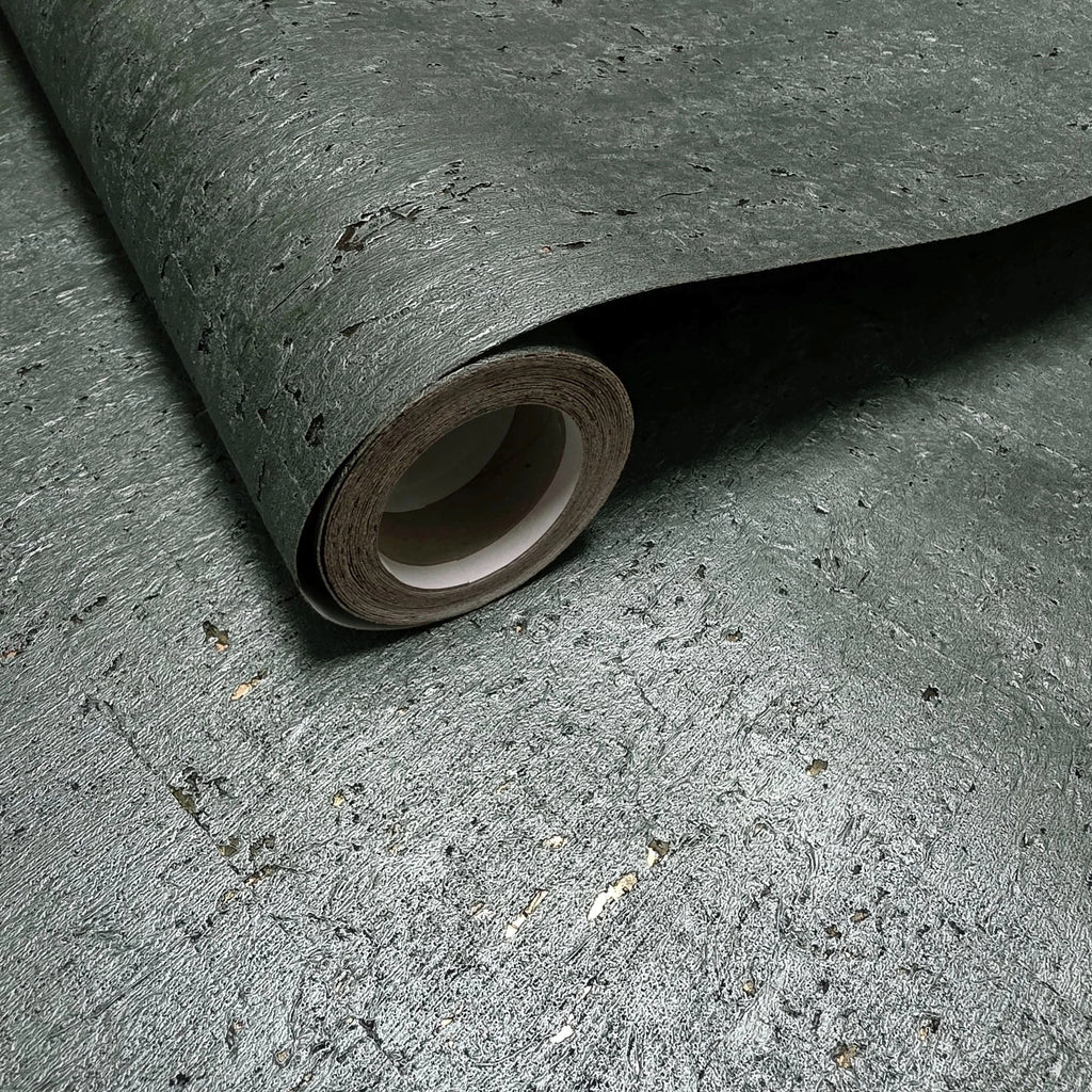 WM047KCG Real Natural cork moss green - gray metallic gold foil textur ...