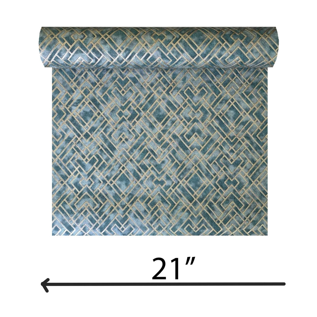 WM38828501 Geometric green gold metallic lines faux tile Textured embo ...