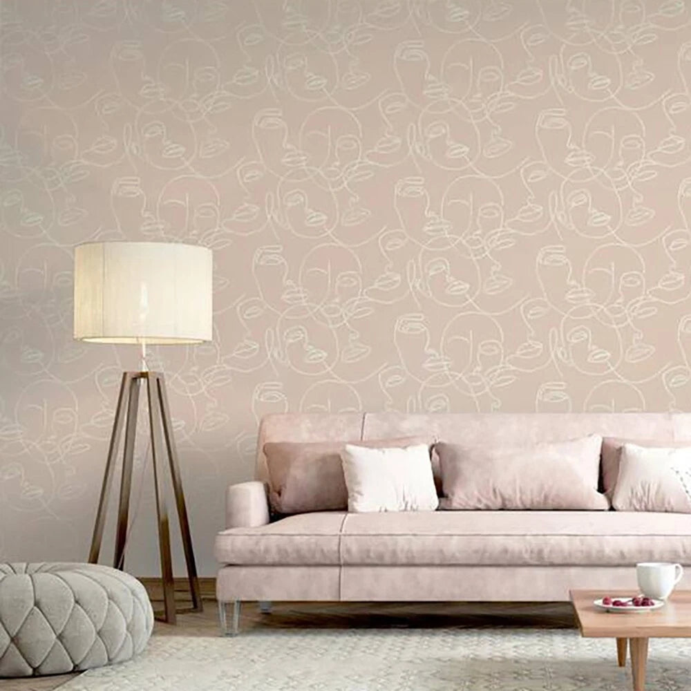 WM92160801 Pink white lines abstract faces wallpaper art decor modern ...