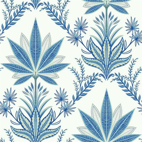 WMTJ4010201 Abbey True Blue Leaf Wallpaper – wallcoveringsmart