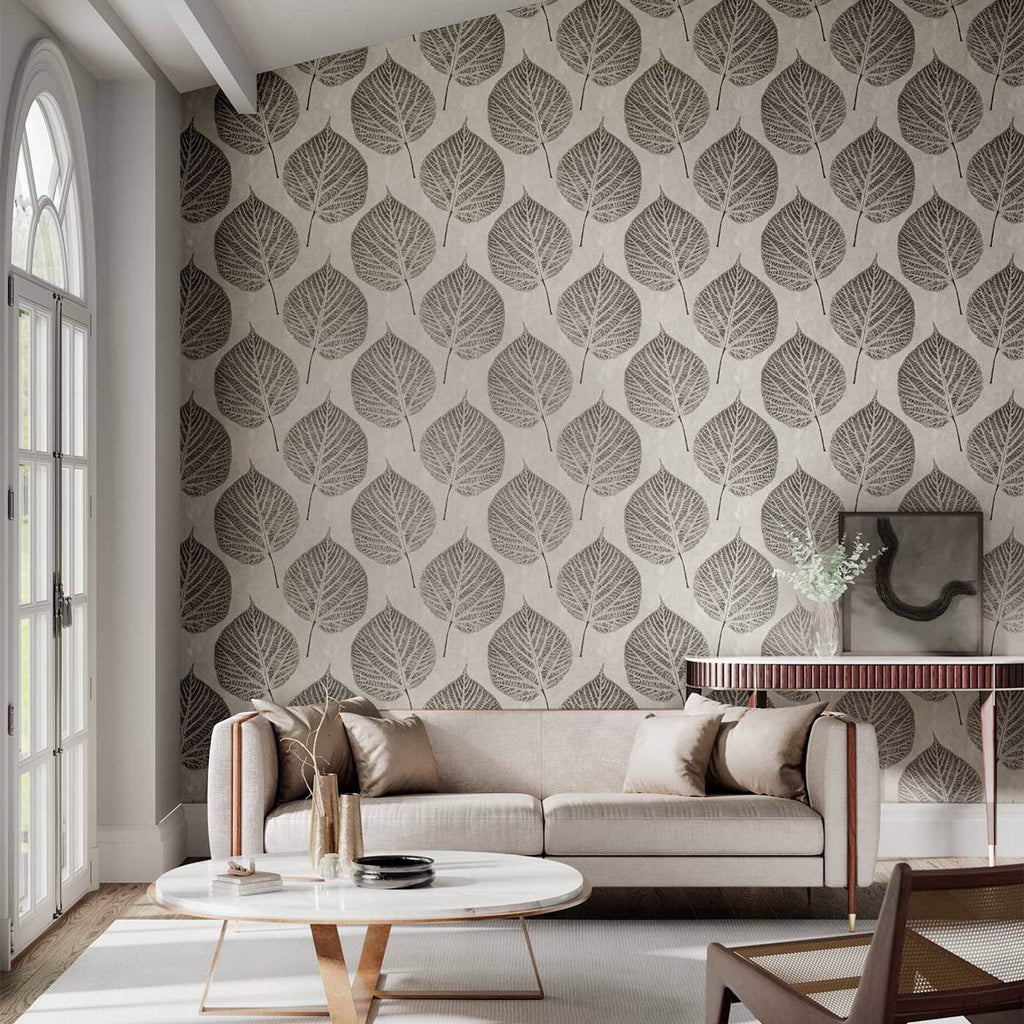HTEW112608 LEAF Slate Silver Colour Wallpaper – wallcoveringsmart