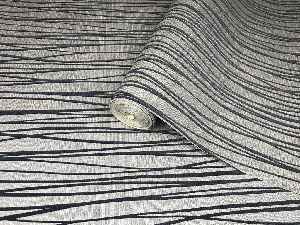 135060 Modern Flocked Wallpaper Blue Silver Textured Flocking Velvet W ...