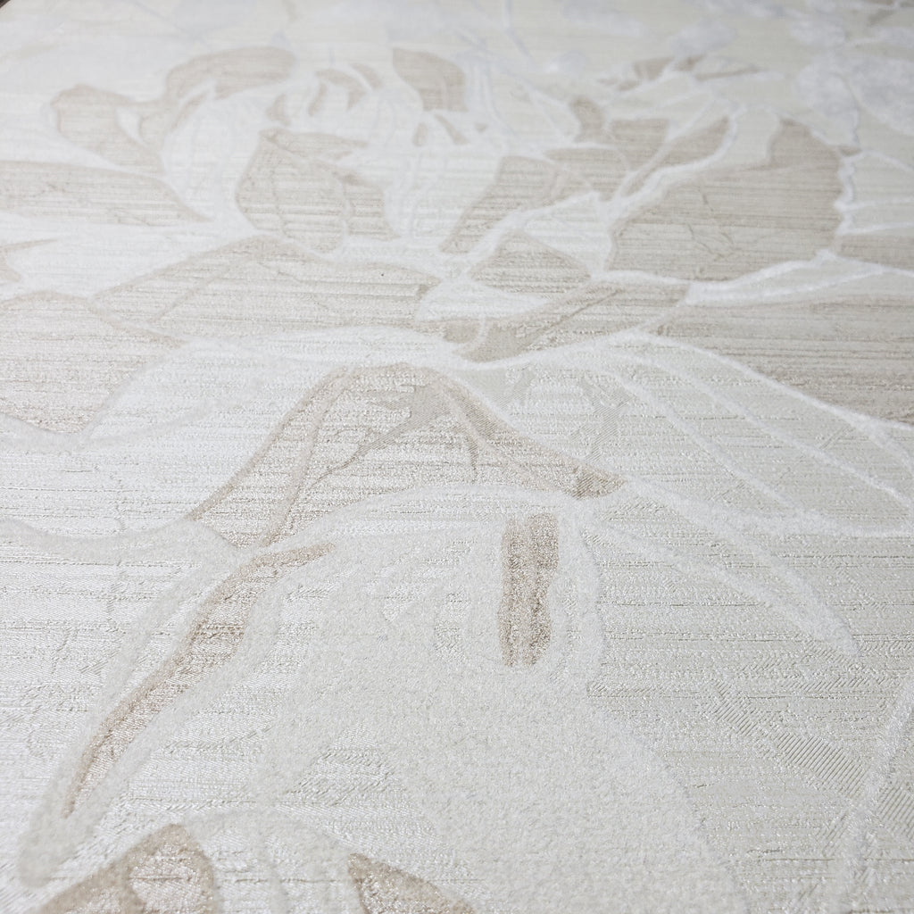 165047 Floral Peony Cream Beige Flock Wallpaper – wallcoveringsmart