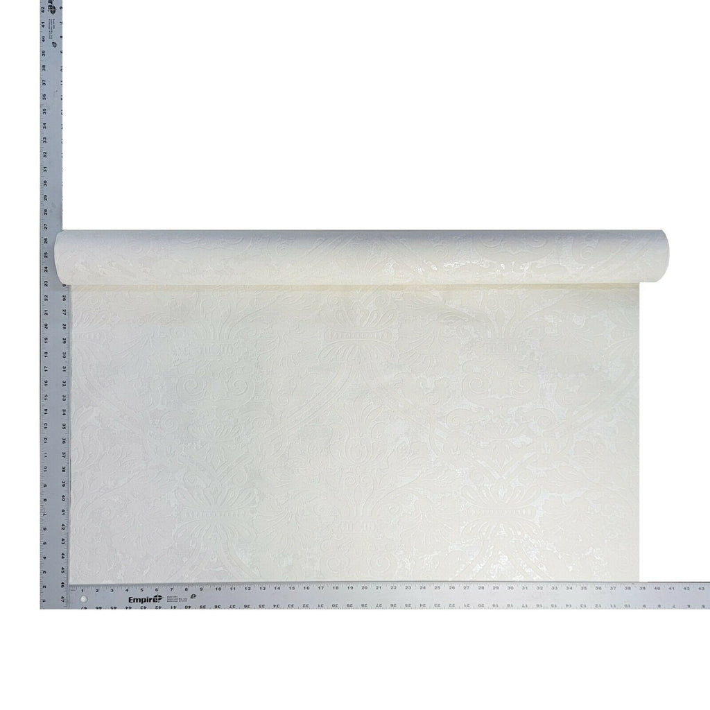 205016 Portofino Victorian Damask Flocked White flocking velvet Wallpa ...