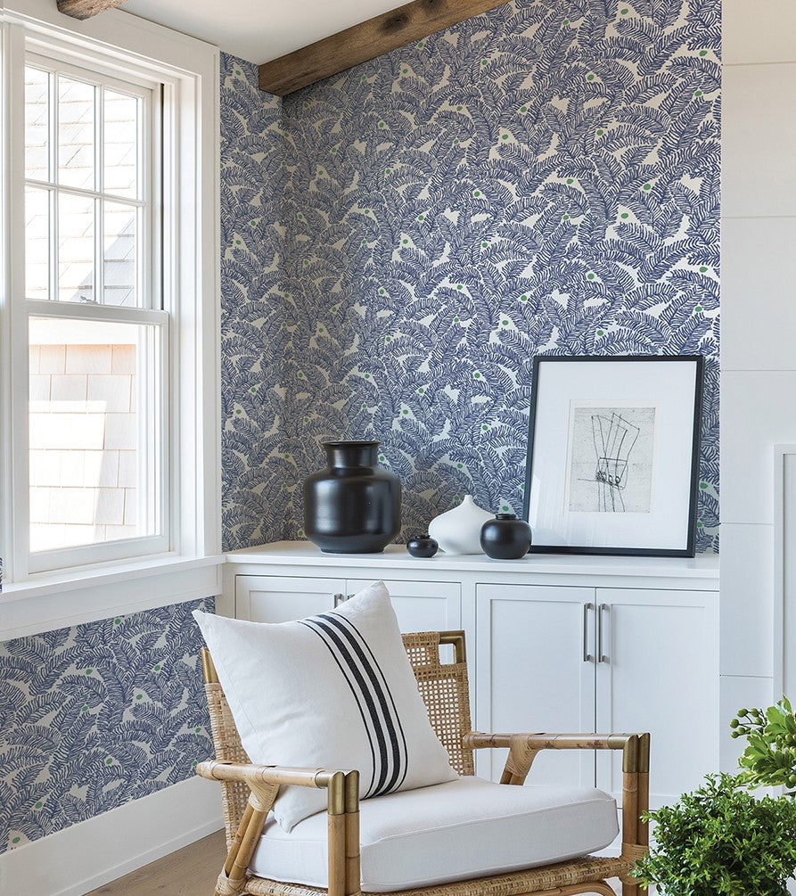 2969-26034 Athina Navy Fern Wallpaper – wallcoveringsmart